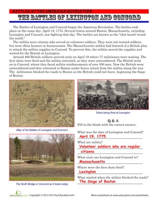 Battles of-lexington-and-concord-worksheet | PDF