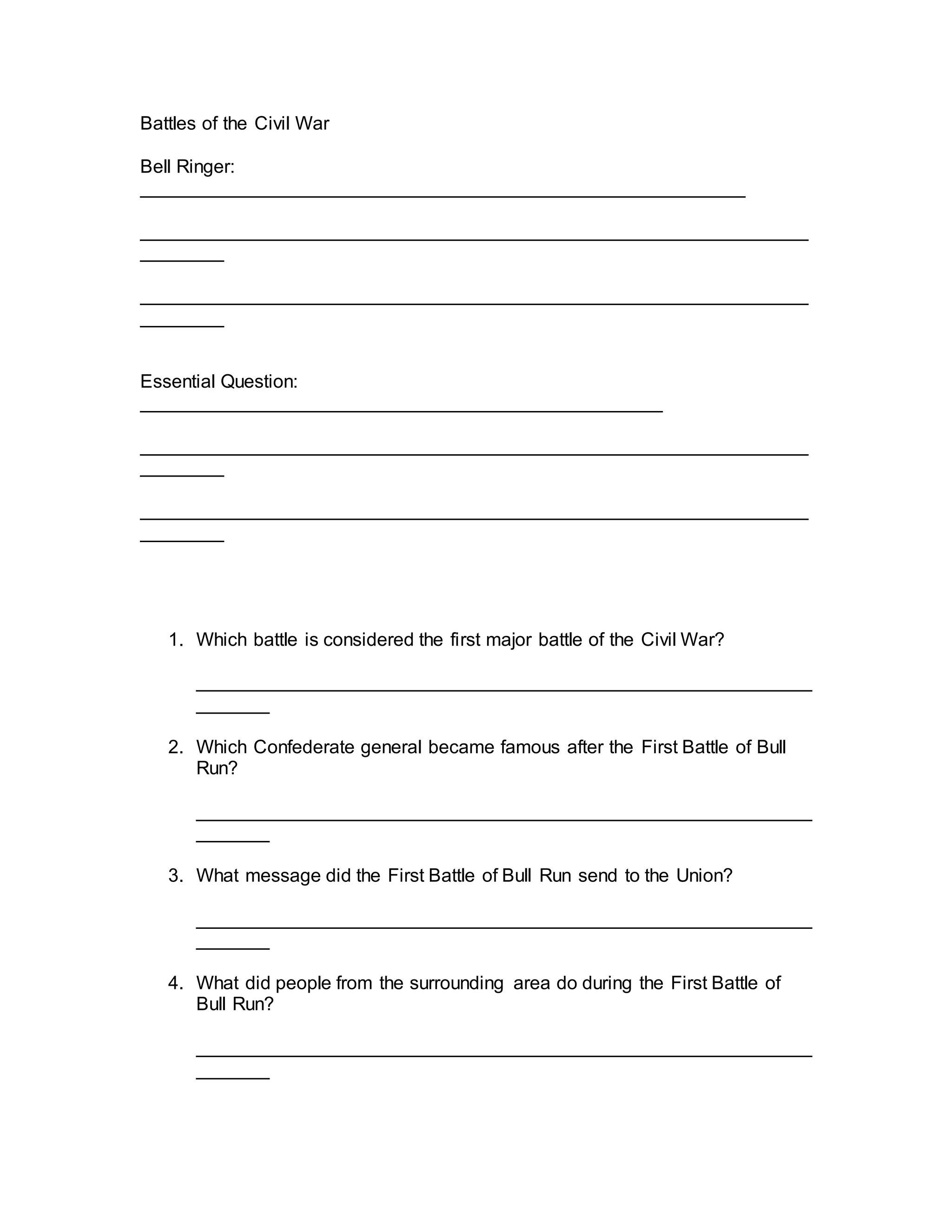 Battles of the civil war notes | DOCX