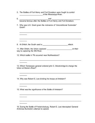 Battles of the civil war notes | DOCX