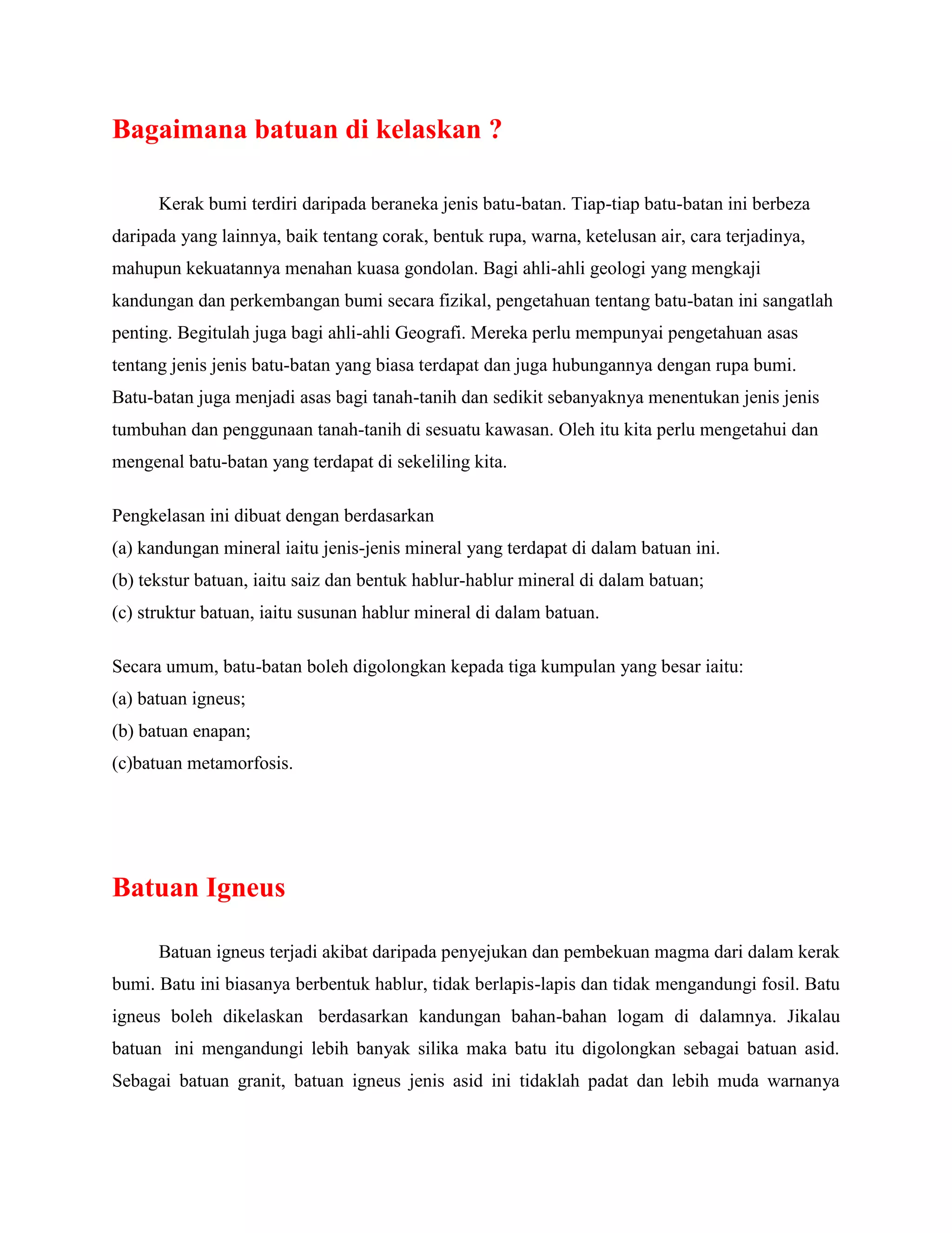 Nota Geografi : Batuan | DOCX