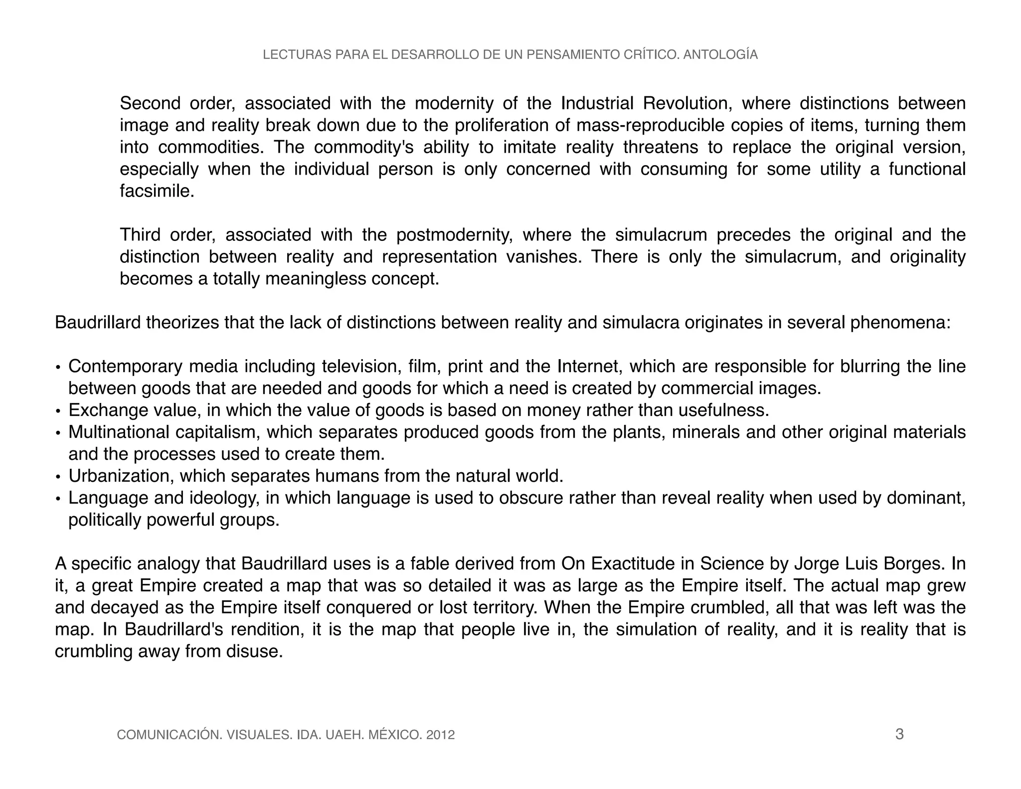 Baudrillard simulacra and simulation | PDF