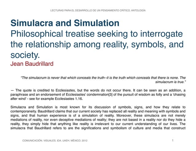Baudrillard simulacra and simulation | PDF