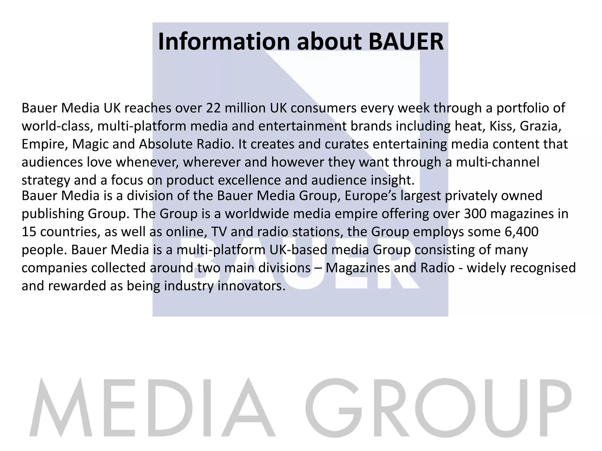 Bauer media group | PPTX | Media Industry | Industries
