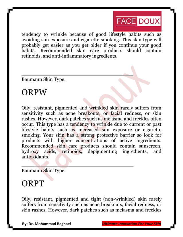 Baumann skin type | PDF | Skin Care | Beauty