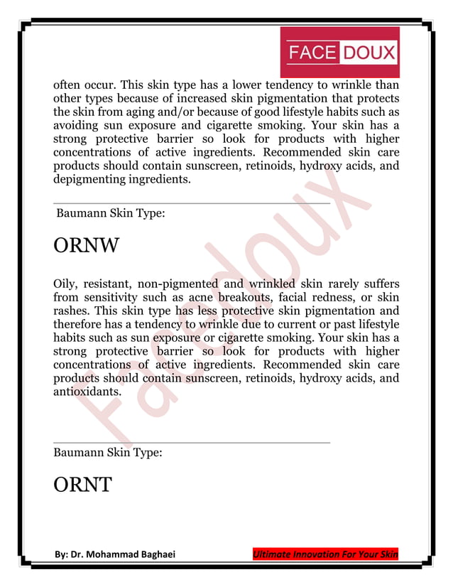 Baumann skin type | PDF | Skin Care | Beauty