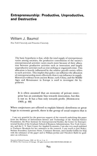 Baumol productive unproductive destructive | PDF