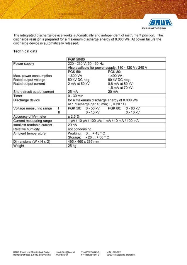 Baur DC High Voltage Test Devices PGK 50/80 - High Voltage Test Sets ...