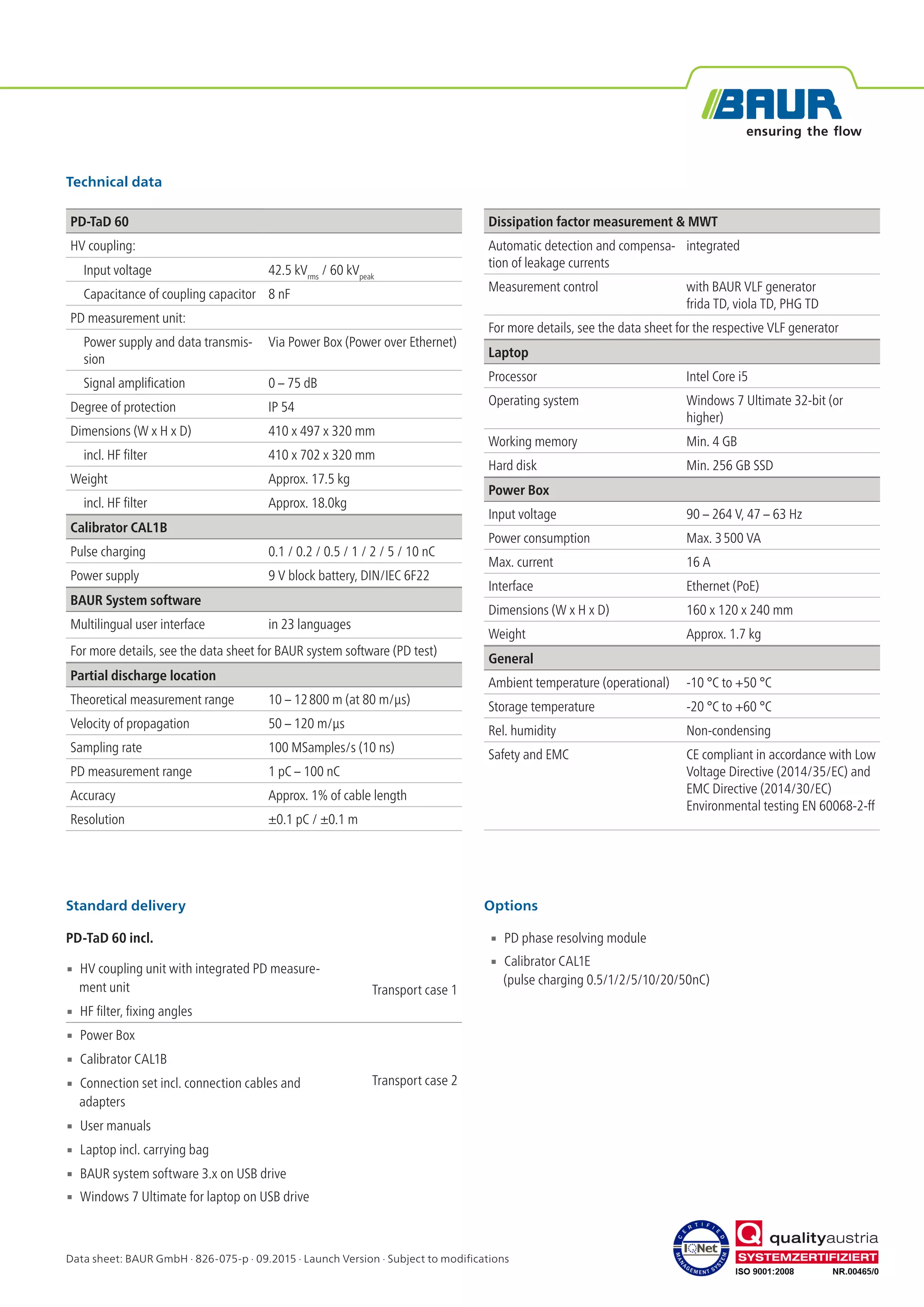 Baur PD Partial Discharge Portable System - PD-TaD 60 Portable PD Diagnostics System | PDF
