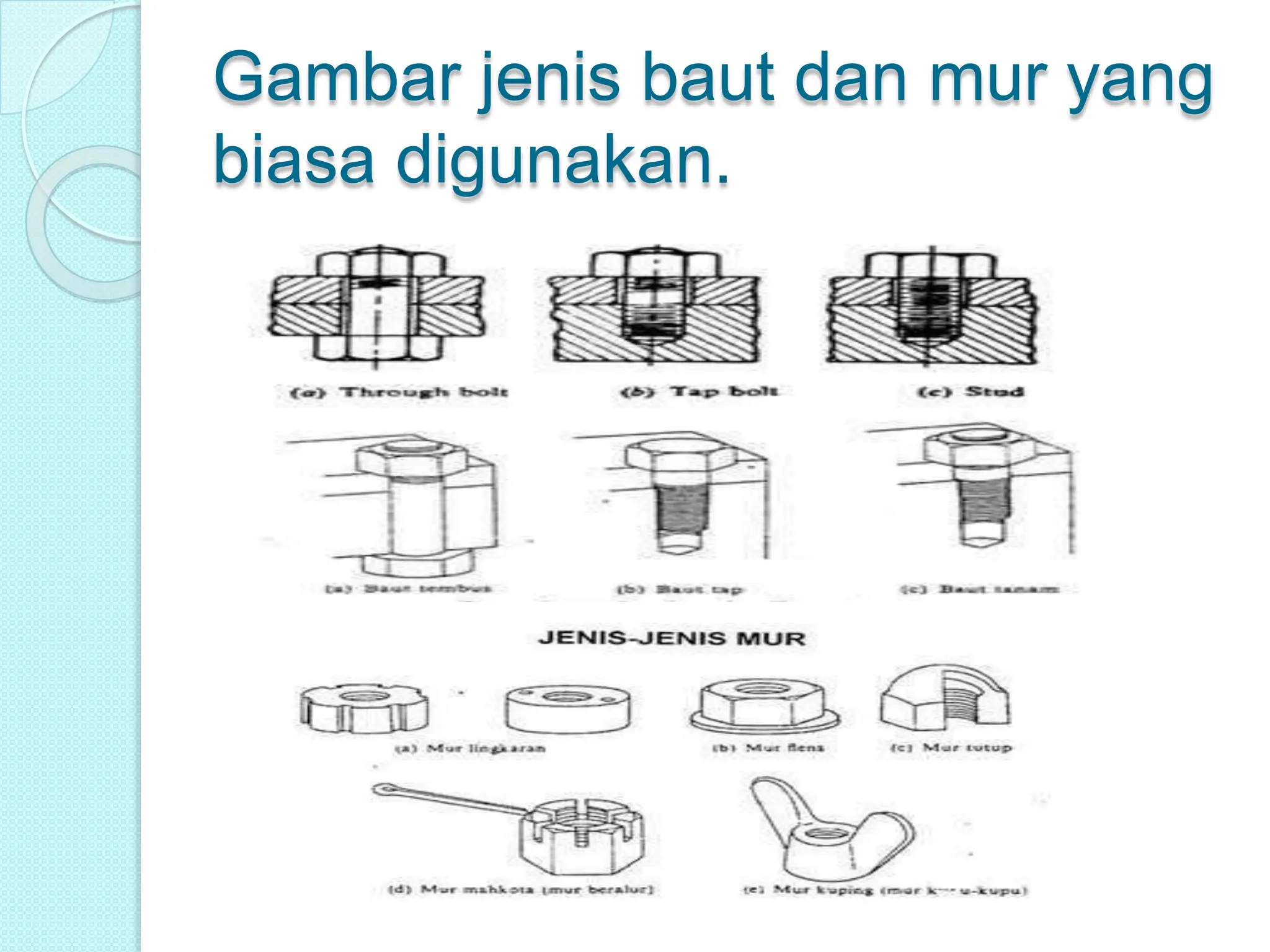 materi pengenalan baut dan mur untuk bengkel otomotif | PPTX