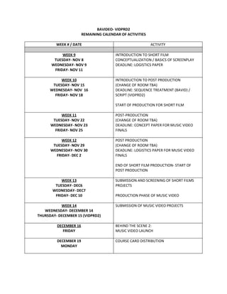 Bavideo remaining calendar of activities | PDF