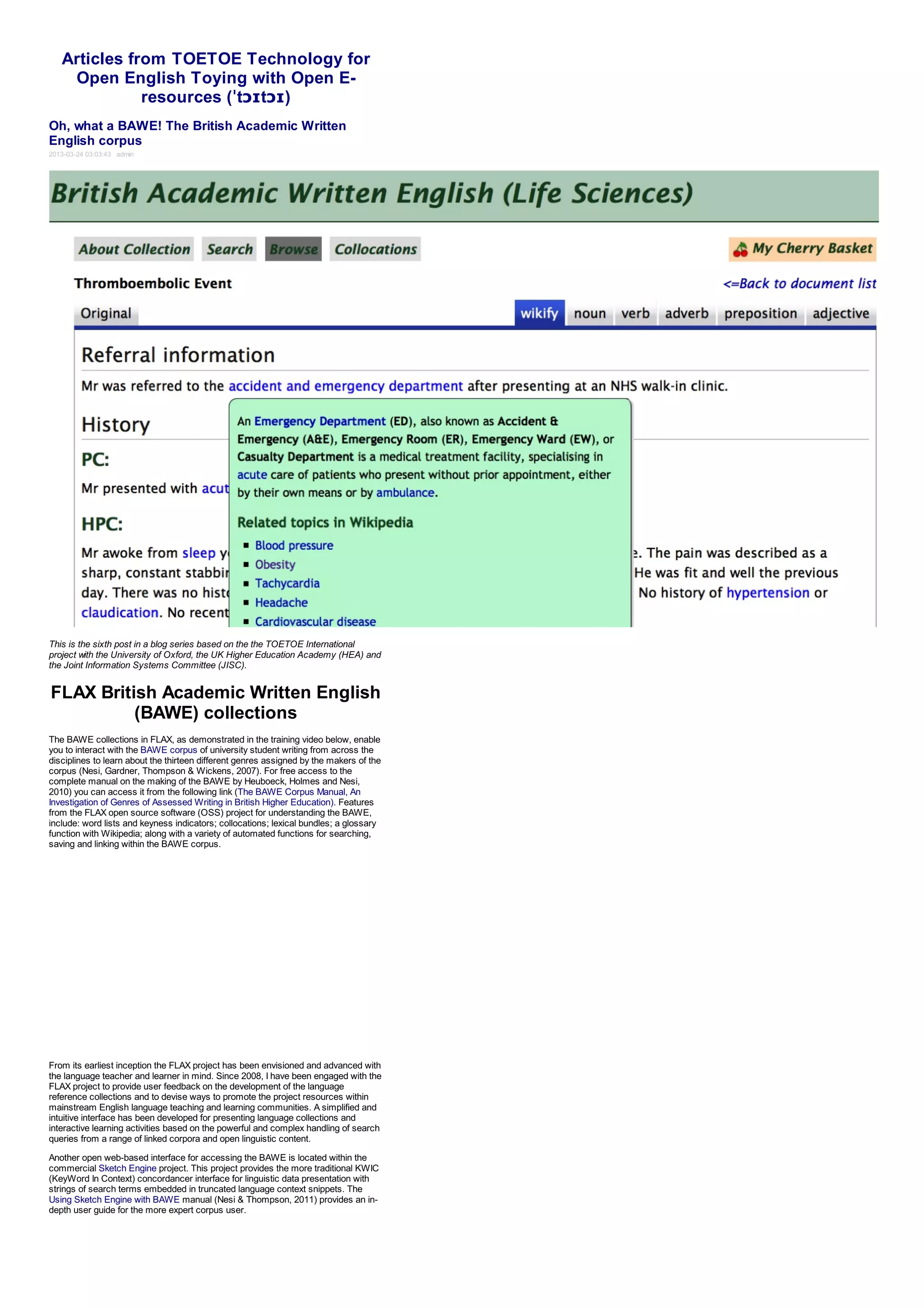 Oh, what a BAWE! The British Academic Written English corpus | PDF