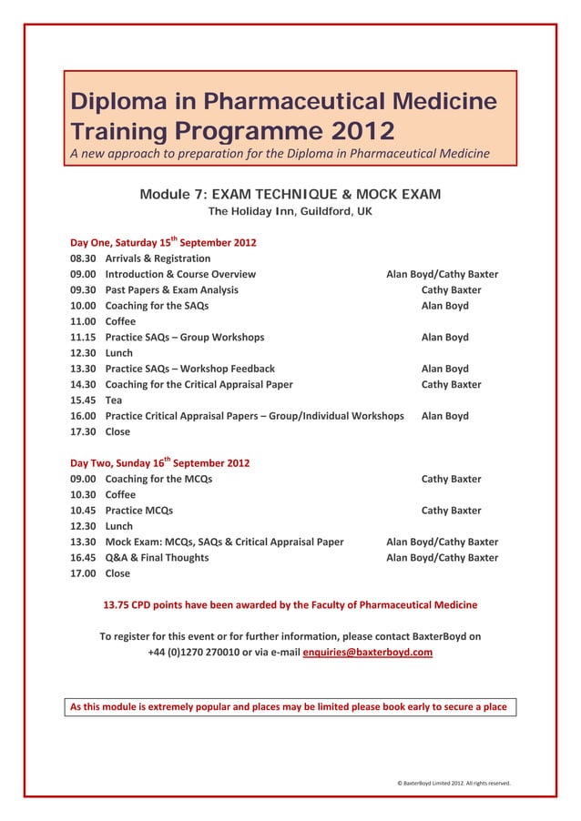 Baxter Boyd DPM Training Programme 2012 | PDF