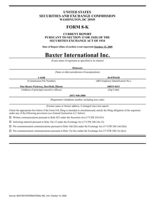 Q3 2009 Earning Report of Baxter International Inc. | PDF