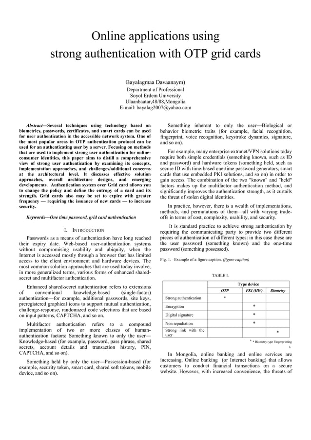 Online applications using strong authentication with OTP grid cards | PDF