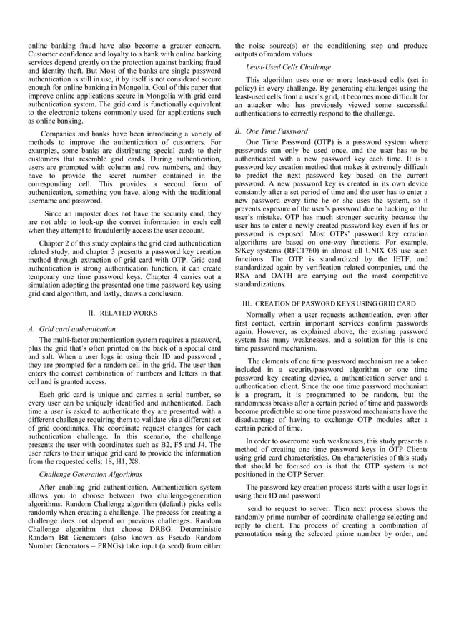 Online applications using strong authentication with OTP grid cards | PDF