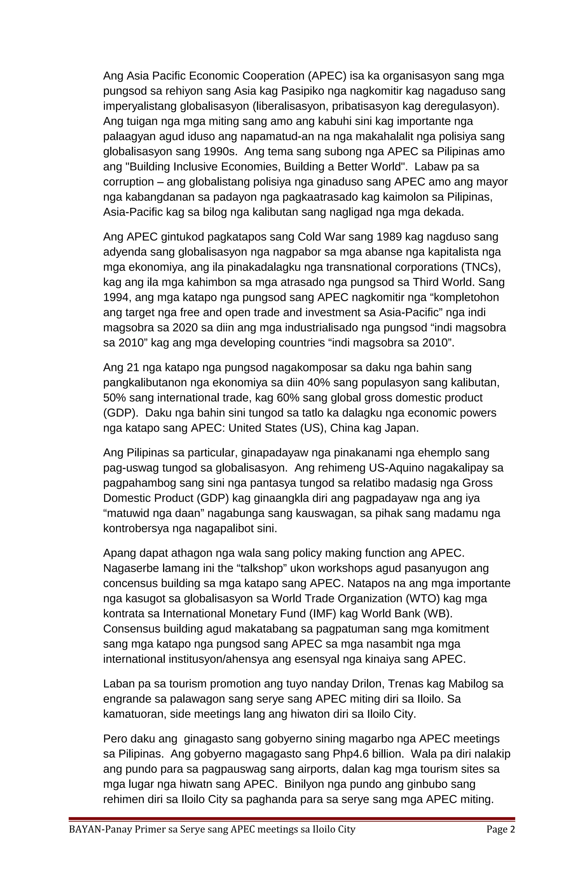 Bayan Panay's APEC Primer | PDF