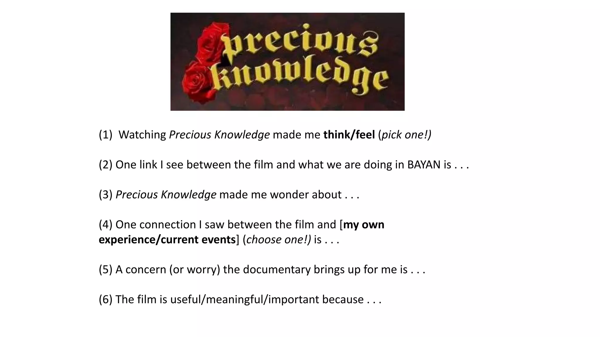 CORRECT Bayan Precious Knowledge | PPT