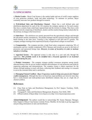 Sales and Distribution Management of Bayer Crop Science Limited | PDF