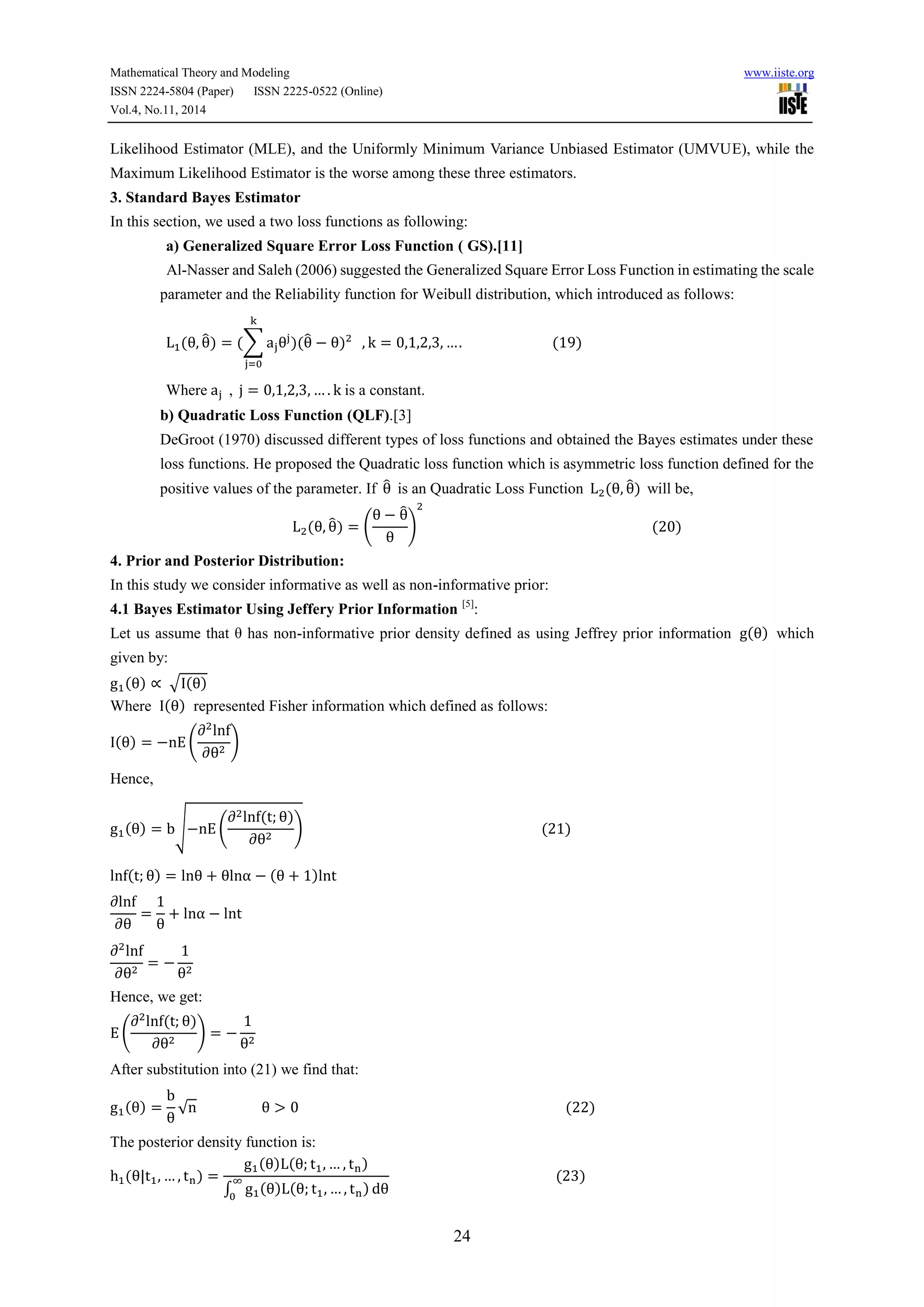 Bayes estimators for the shape parameter of pareto type i | PDF
