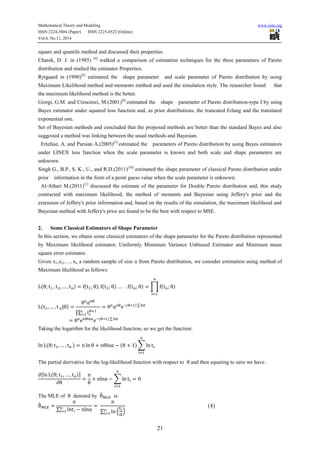 Bayes estimators for the shape parameter of pareto type i | PDF | Business Accounting & Finance ...