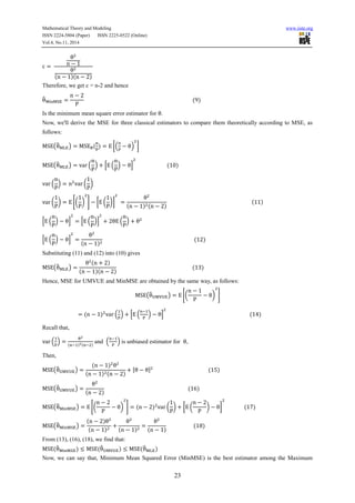 Bayes estimators for the shape parameter of pareto type i | PDF | Business Accounting & Finance ...
