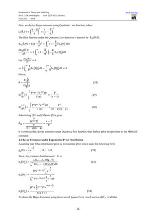 Bayes estimators for the shape parameter of pareto type i | PDF | Business Accounting & Finance ...
