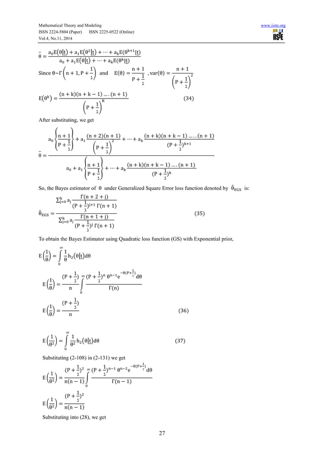 Bayes estimators for the shape parameter of pareto type i | PDF