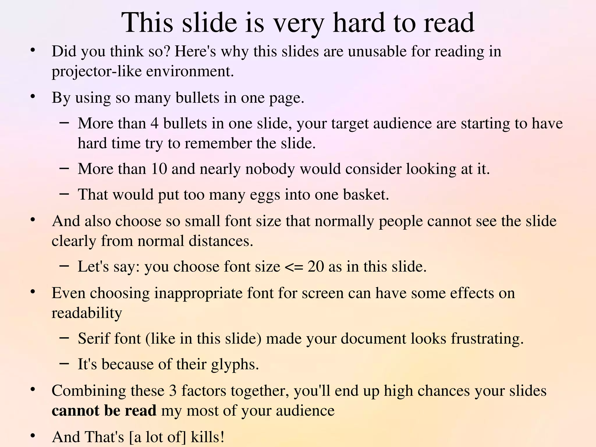 Bayes net for "Stop Death by powerpoint" | PPT