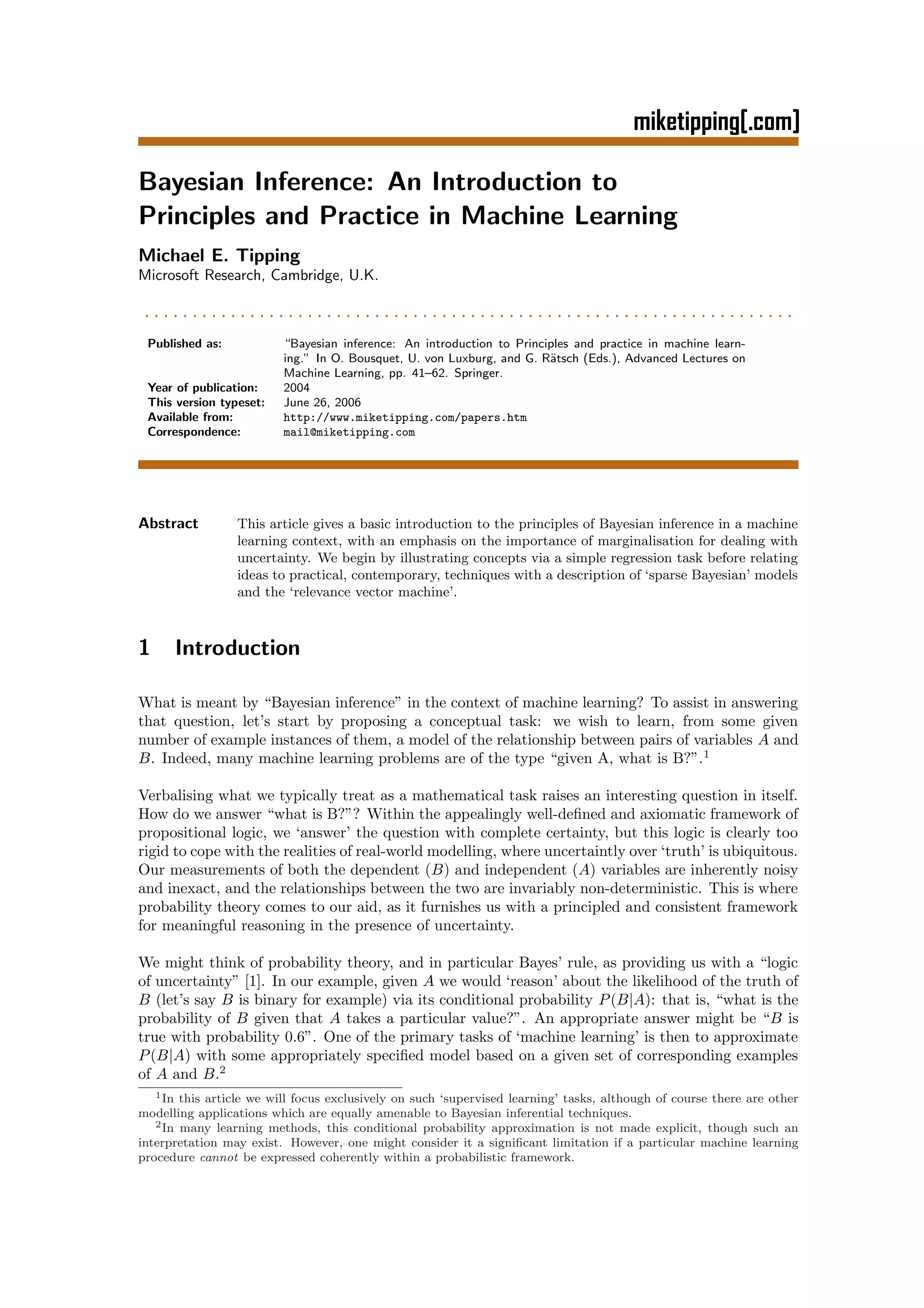 Bayesian Inference Introduction Principles And Practice In Machine