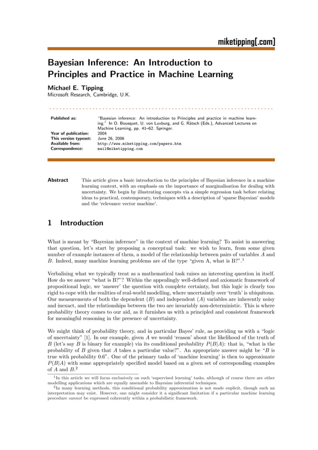 Bayesian Inference Introduction Principles And Practice In Machine