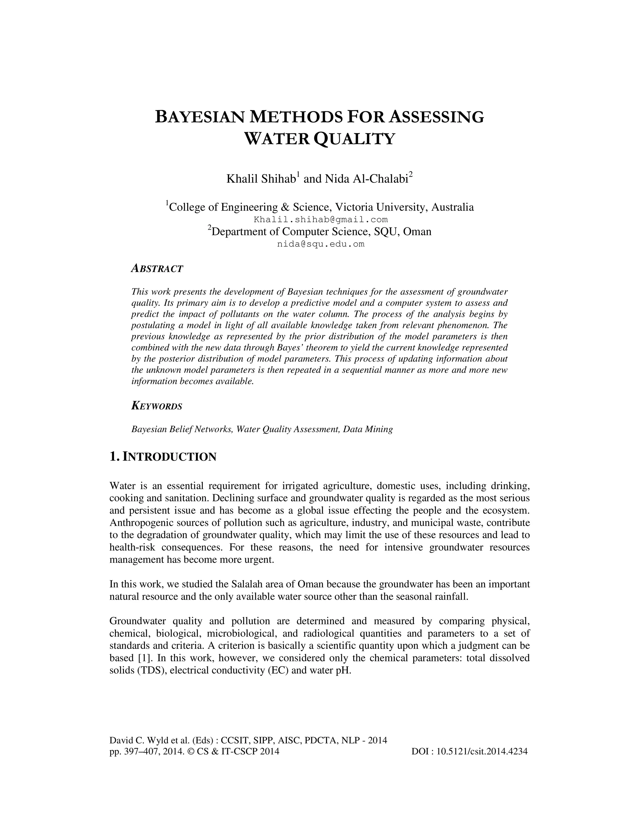 Bayesian Methods for Assessing Water Quality | PDF | Chemistry | Science