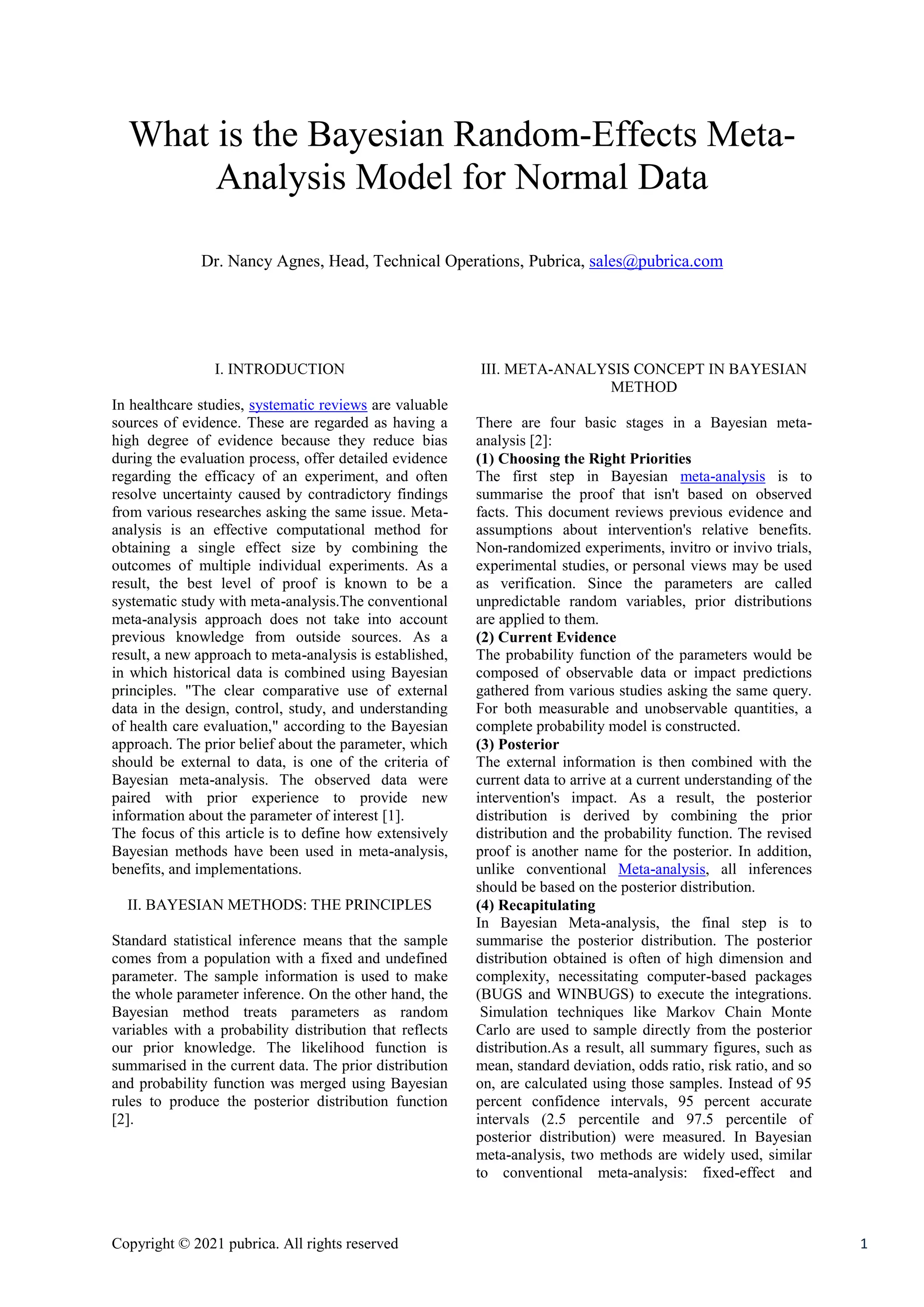 Bayesian Random Effects Meta analysis Model For Normal Data Pubrica PDF Bayesian Random Effects Meta analysis Model For Normal Data Pubrica PDF