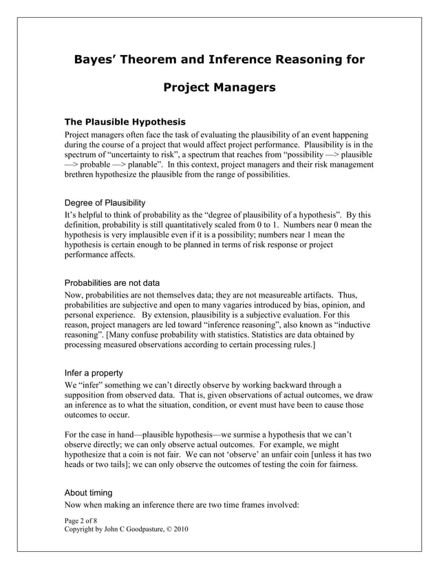 Bayes Theorem and Inference Reasoning for Project Managers | PDF