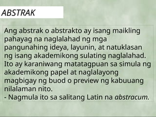 Abstrak isa sa mga topiko sa Piling Larang | PPTX