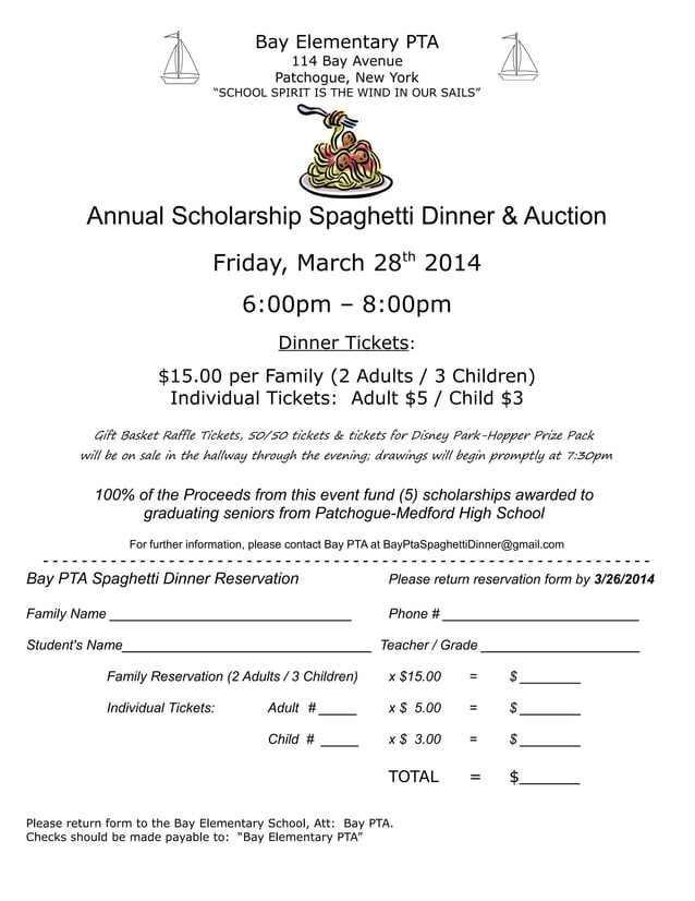 Bay Elementary PTA Spaghetti Dinner & Scholarship Auction Night | PDF