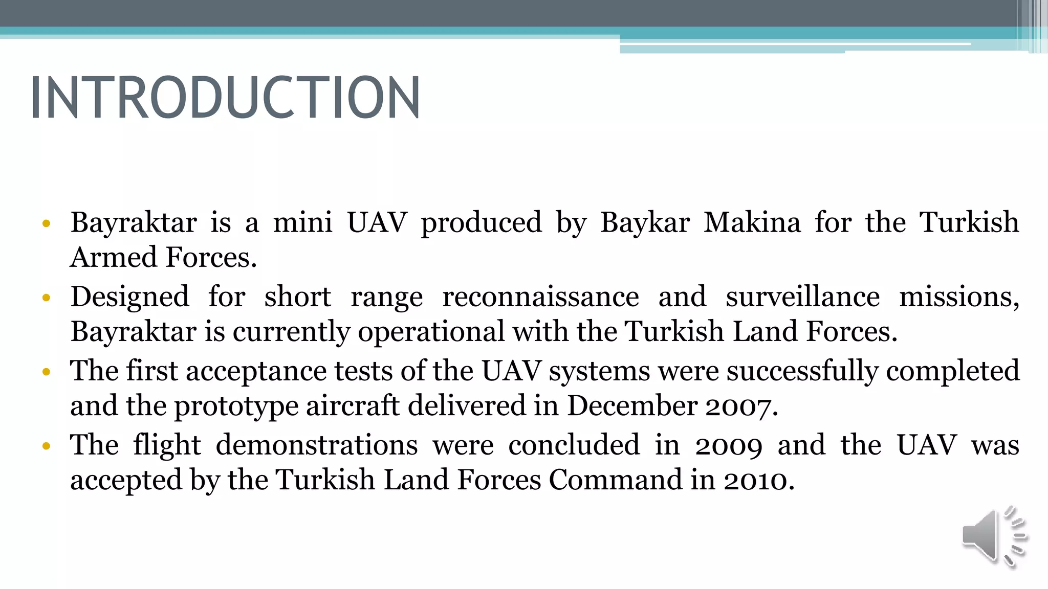 Bayraktar mini unmanned aerial vehicle, turkey | PPTX