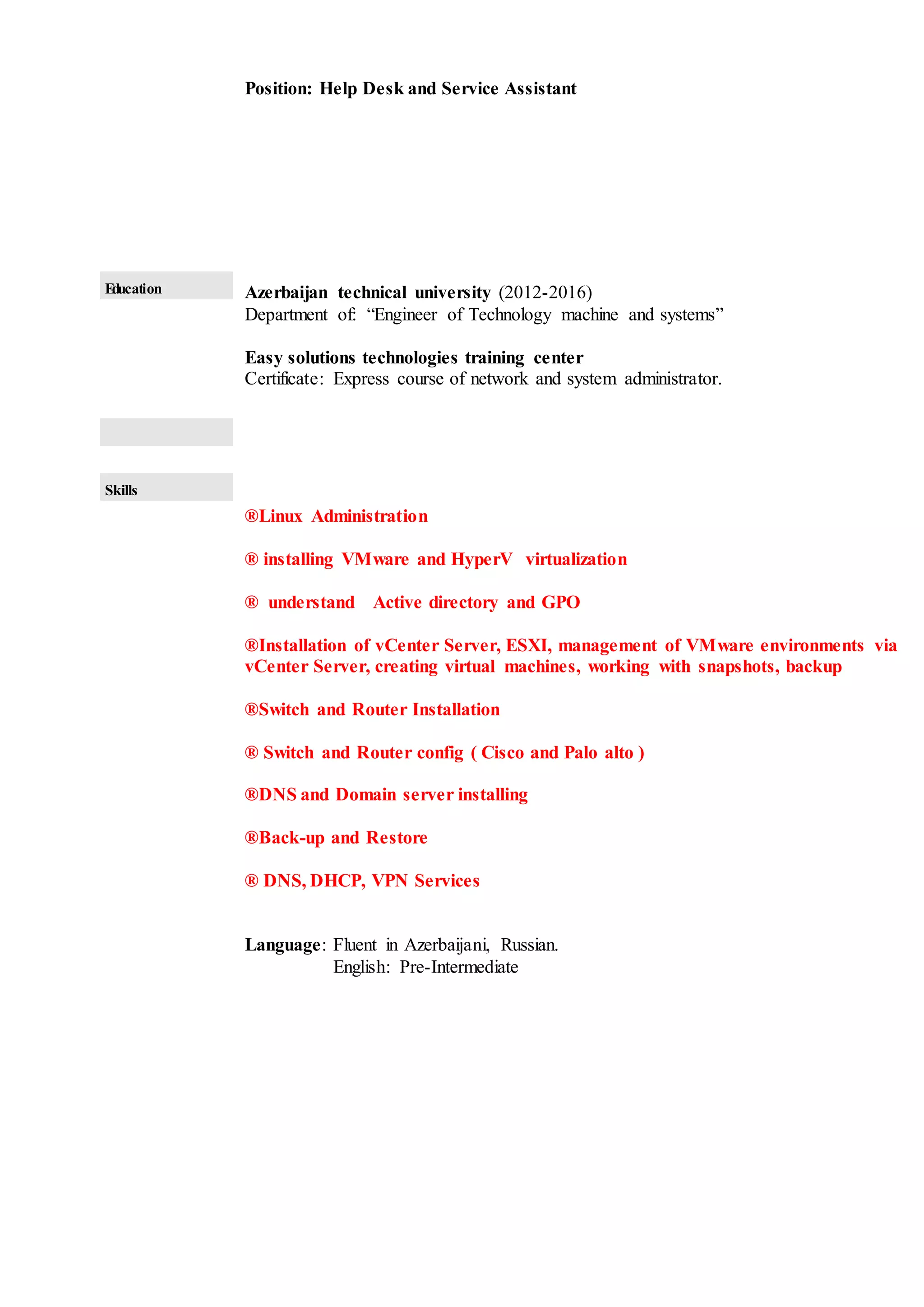 Bayramov Farid Resume | DOC | Internet | Computing