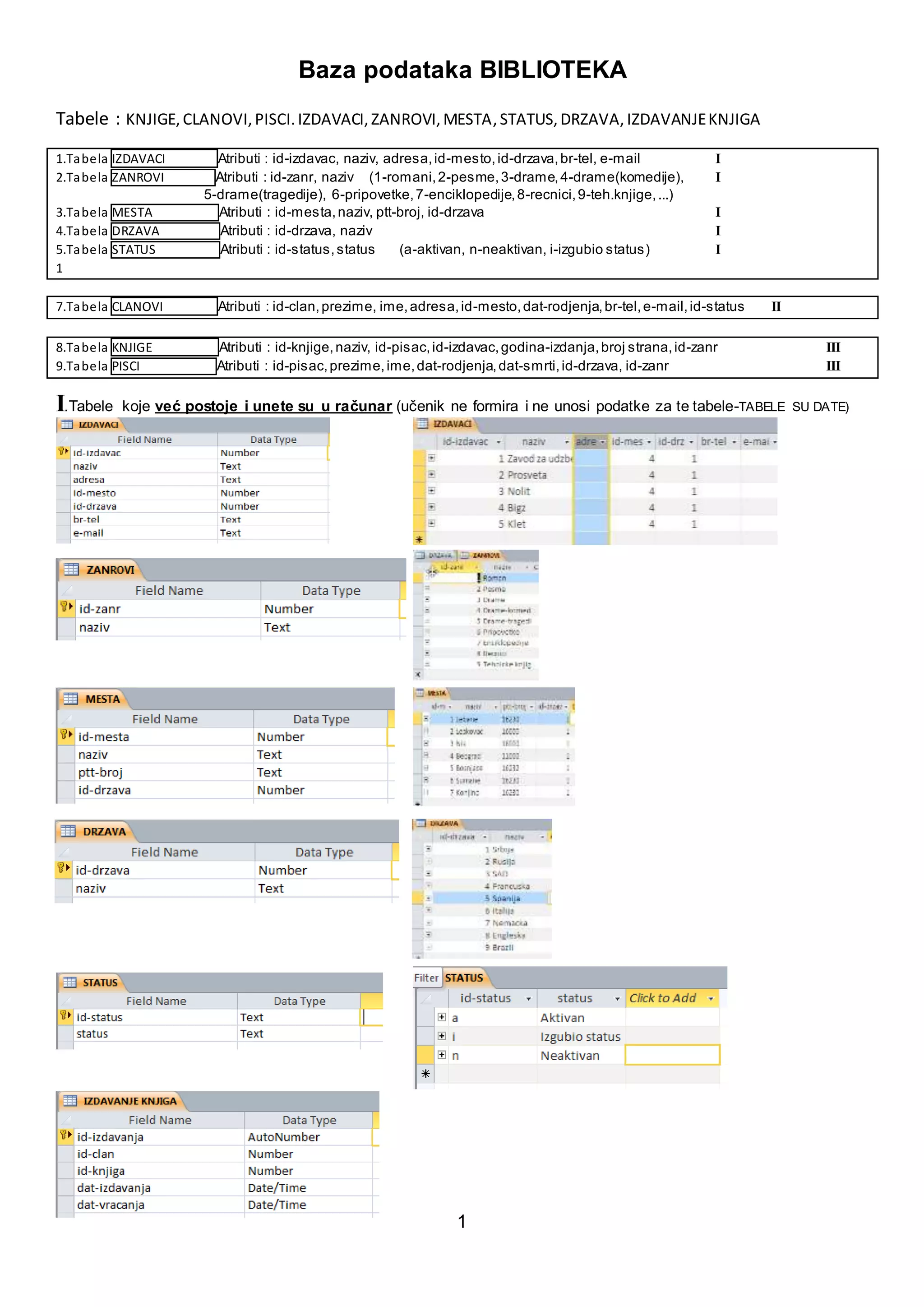 Baza podataka bibilioteka | DOCX