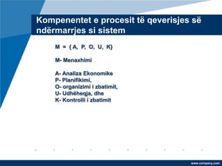 Bazat teorike te procesit te qeverisjes ekonomike te ndermarrjes si sistem | PDF