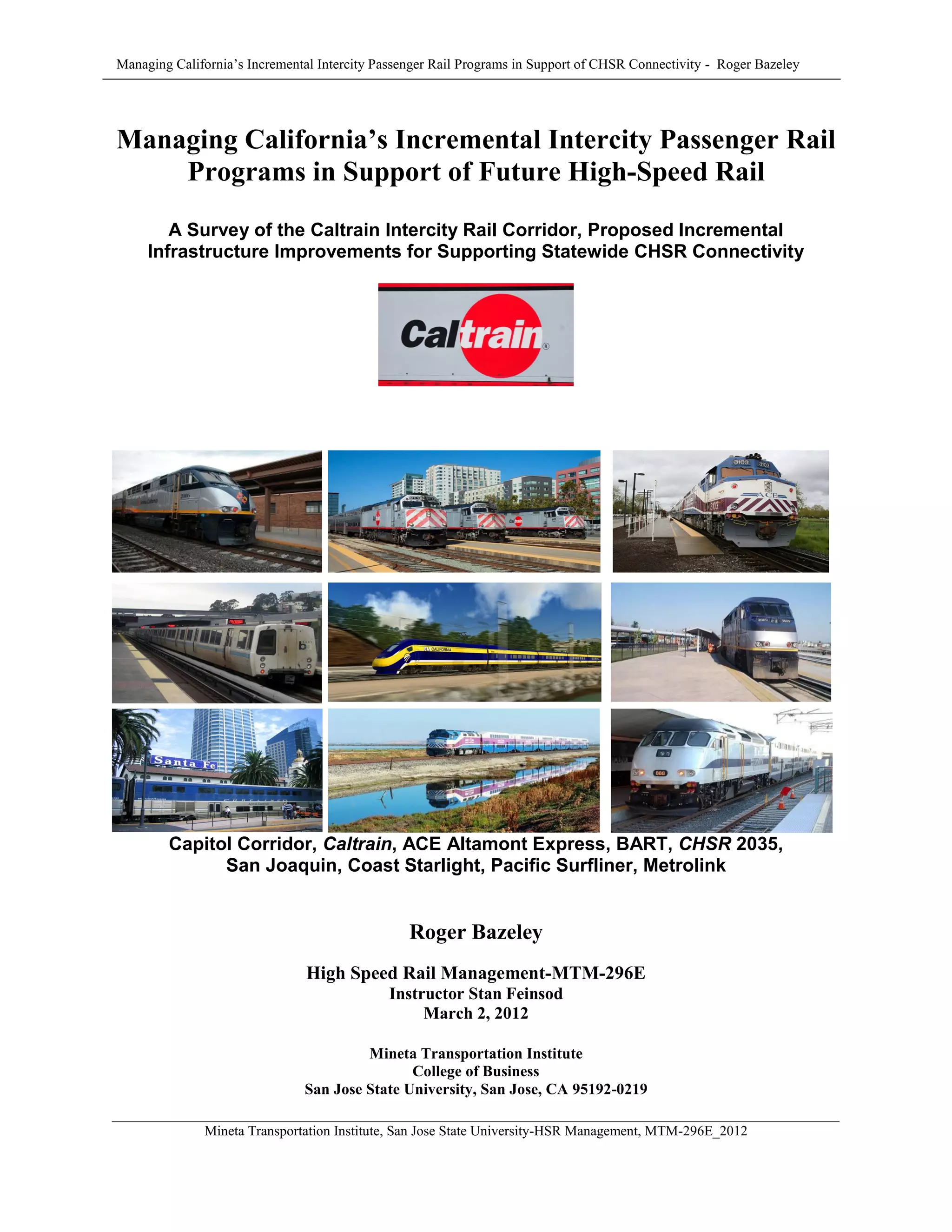 CalTrain and CA High-speed Rail Corridor Plan_Roger Bazeley | PDF