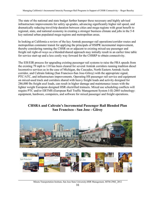 CalTrain and CA High-speed Rail Corridor Plan_Roger Bazeley | PDF