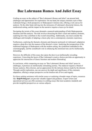 Baz Luhrmann Romeo And Juliet Essay.pdf
