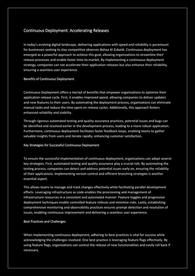 Continuous Deployment: Accelerating Releases | PDF