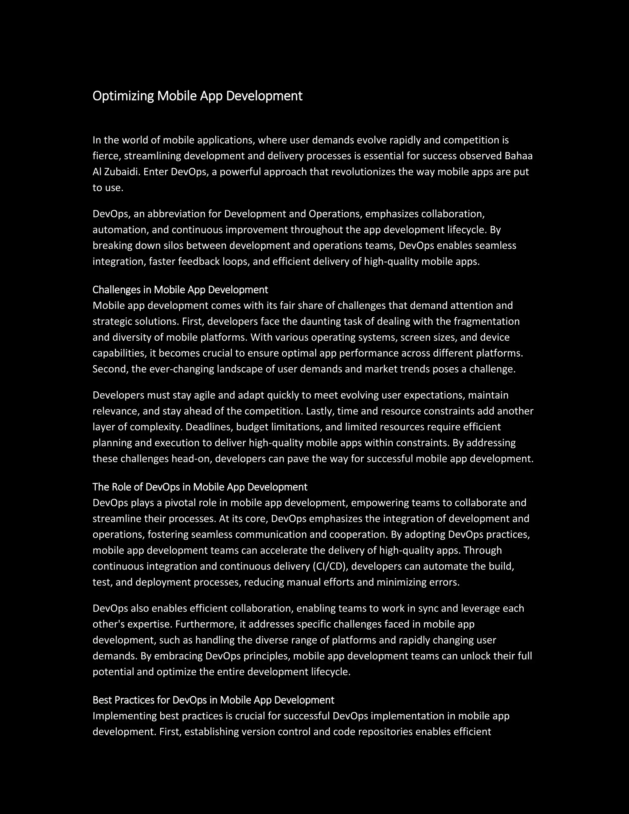 Optimizing Mobile App Development Pdf