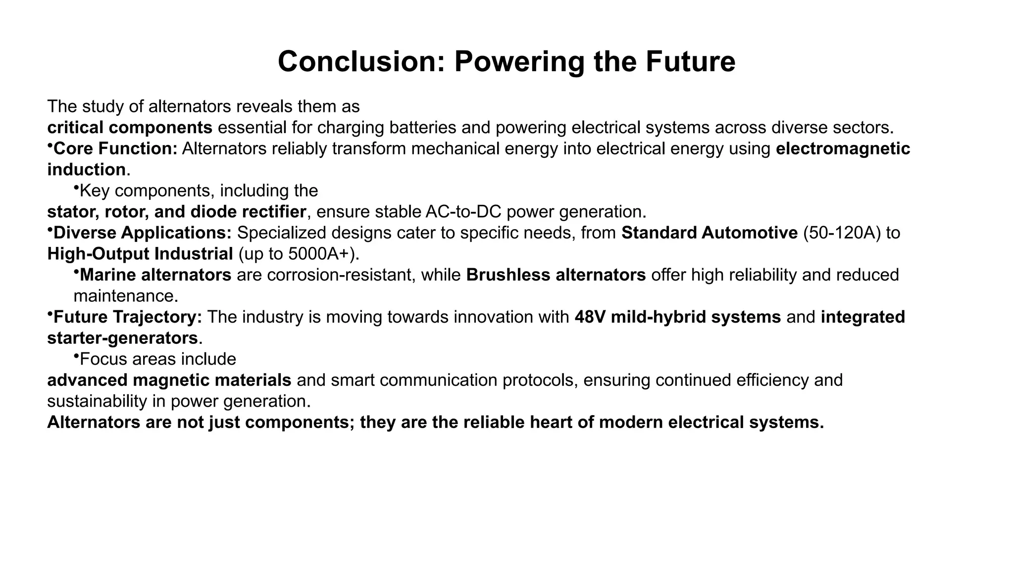 collect information/produce brochures on different types of alternators ...