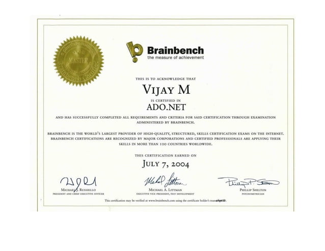 Brainbench Master certificate | PDF | Education