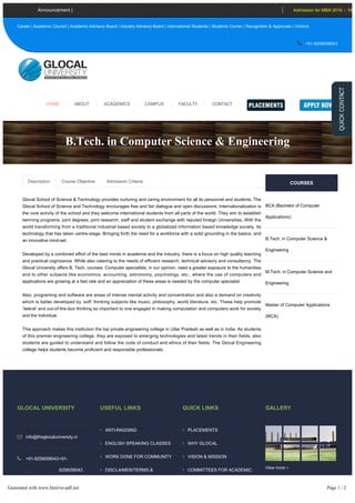 B. Tech in Computer Science & Engineering at Glocal University | PDF