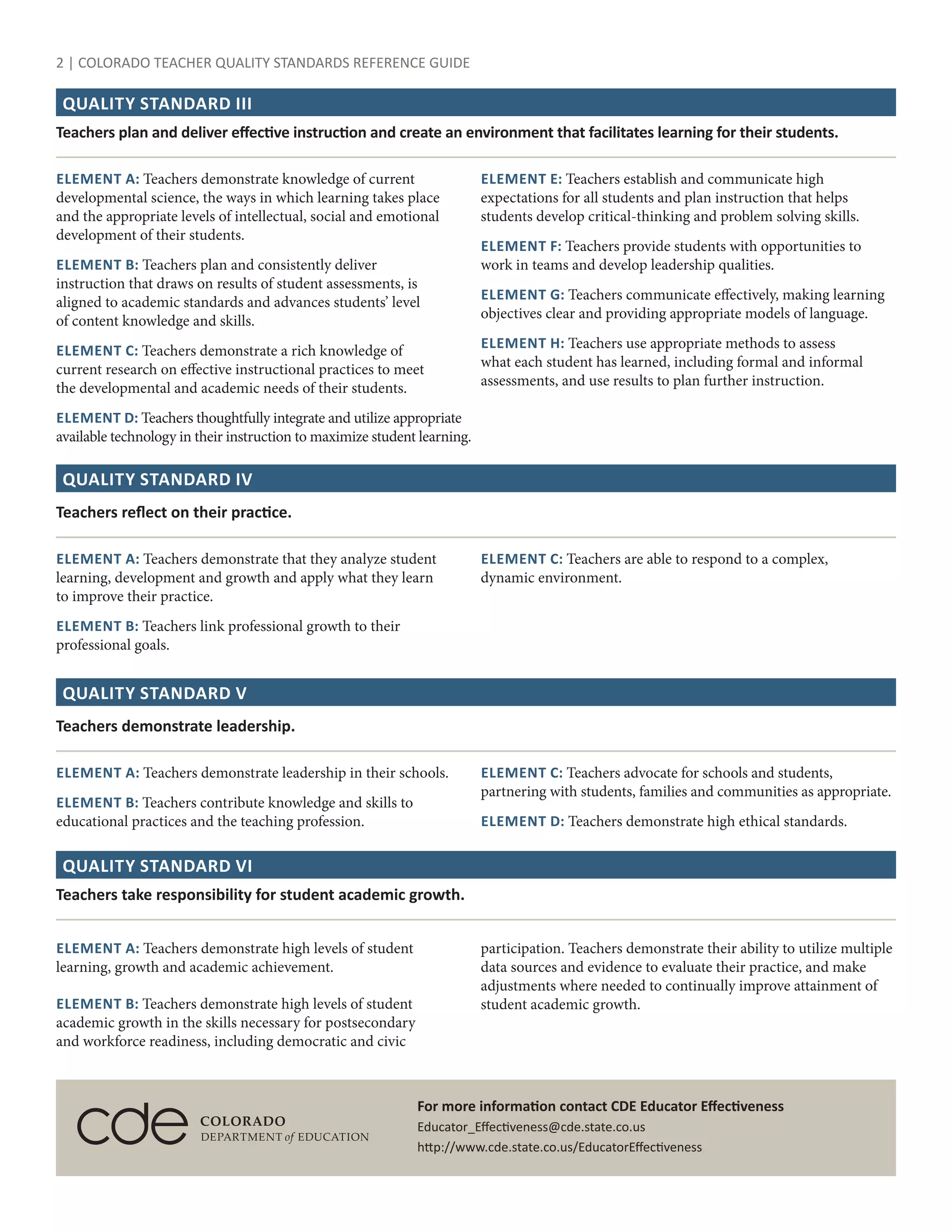 Colo Teacher Quality Standards Ref Guide 2 | PDF