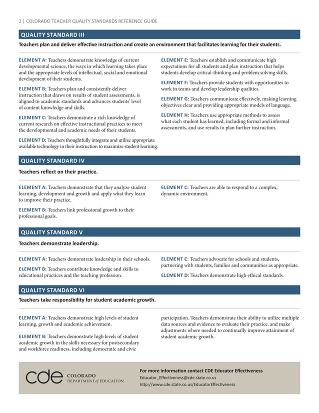 Colo Teacher Quality Standards Ref Guide 2 | PDF