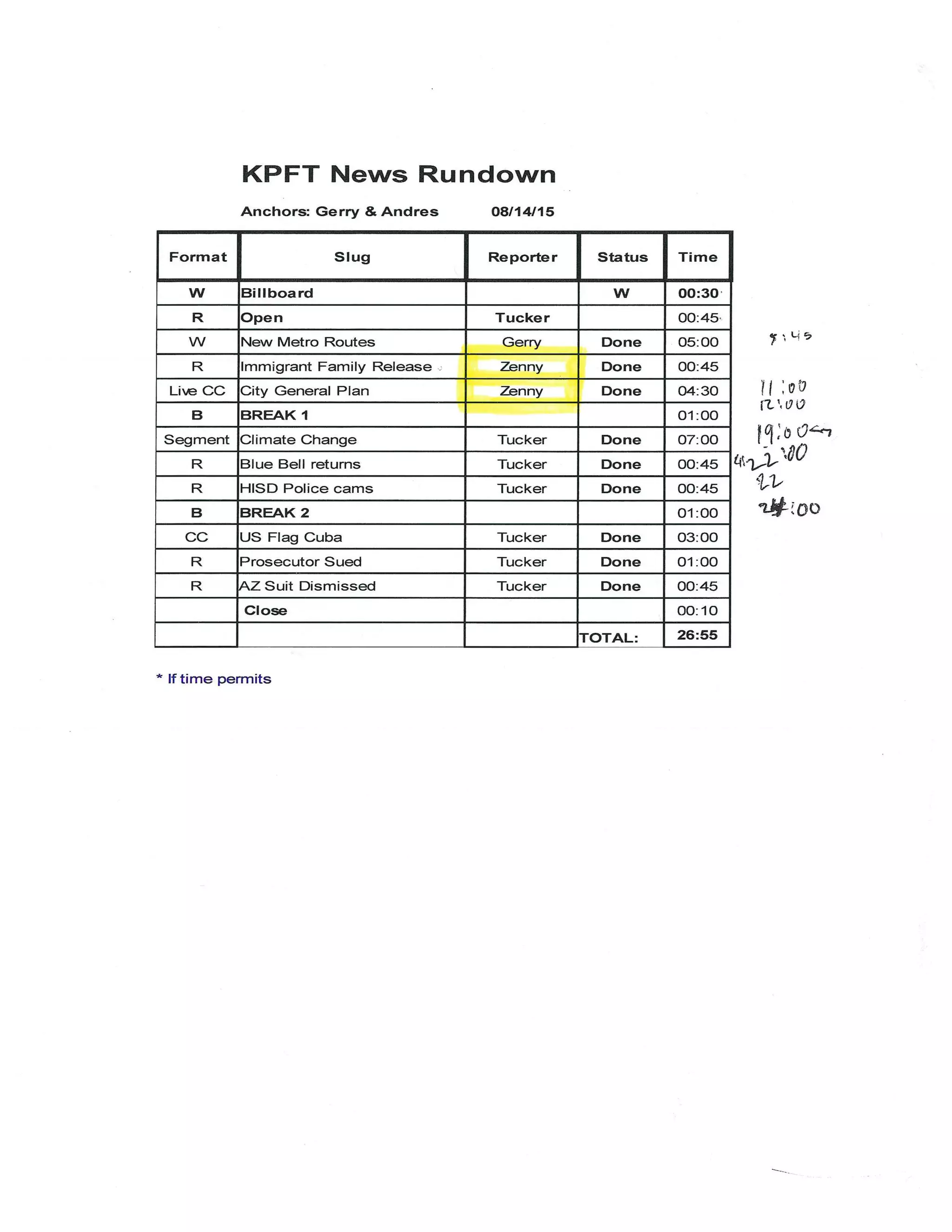 KPFT Rundown | PDF
